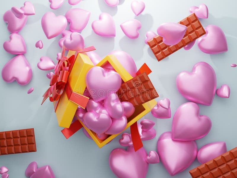 Gift Box Falling Pink Heart with Chocolate Stock Illustration ...