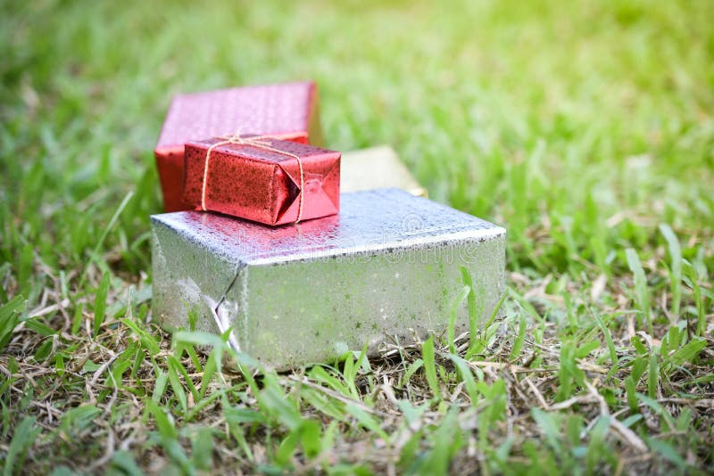 Gift Box floor grass stock image. Image of romantic - 106747419