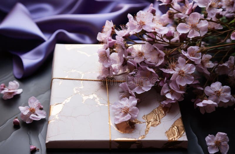 Gift Box with Flowers and Card Pink and White Flowers Gift Box with ...