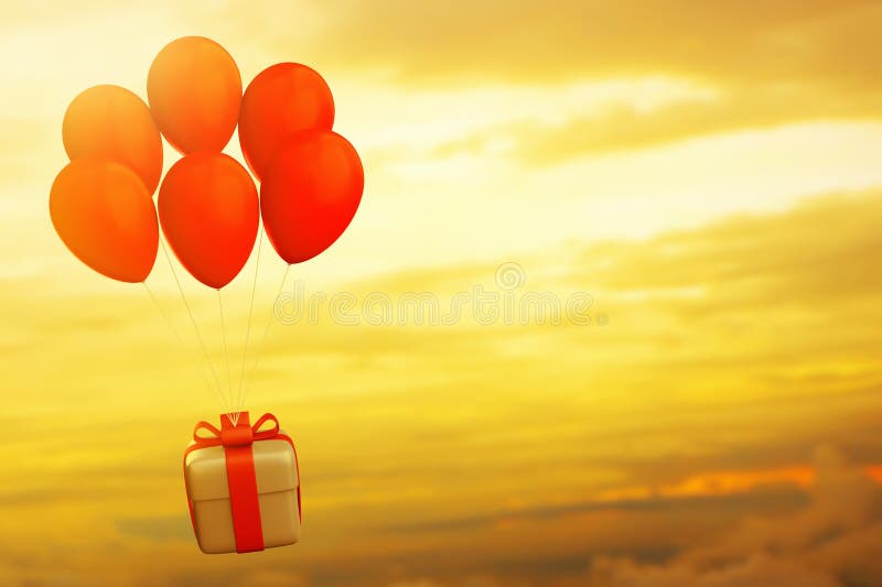 Gift Box Flying on 3d Illustrations Stock Illustration - Illustration ...