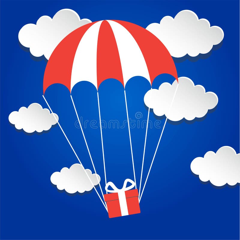 Gift Box Flying Down from Sky with Parachute Stock Illustration ...