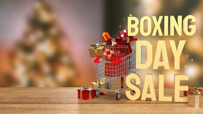 The Gift Box and Gold Text Boxing Day for Shopping Concept 3d Rendering ...