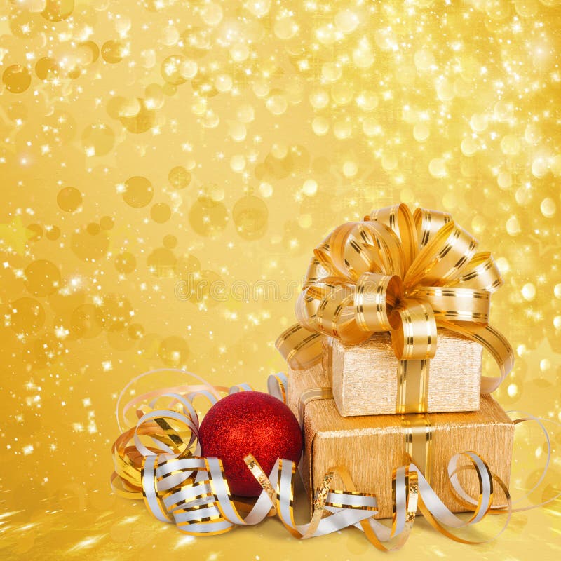 Gift Box in Gold Wrapping Paper Stock Image - Image of present ...