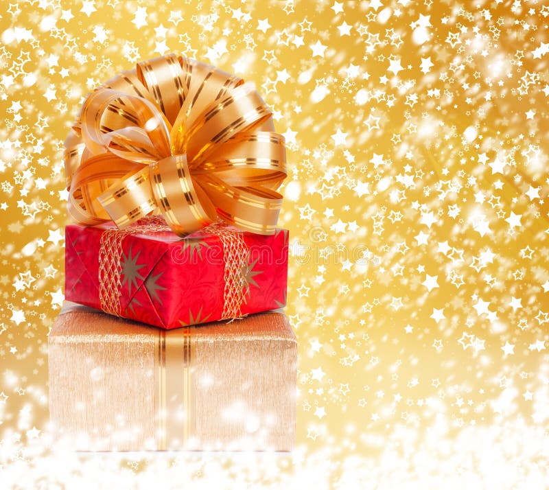 Gift Box in Gold Wrapping Paper Stock Image - Image of merry ...