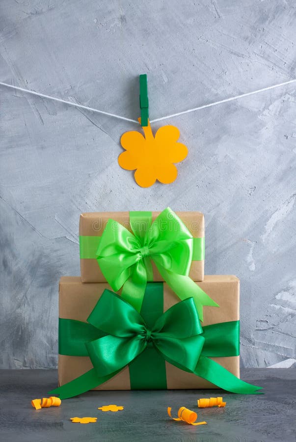 Gift box with shamrock stock image. Image of clover, leaf - 67556347