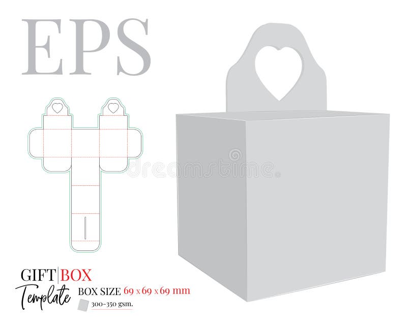 Cake Box with Handle Heart Template, Vector with Die Cut / Laser Cut ...