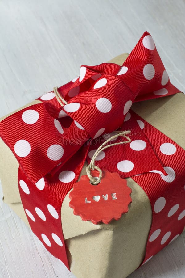 Gift Box Handmade Dotted Red Tape Label Stock Photos - Free & Royalty ...
