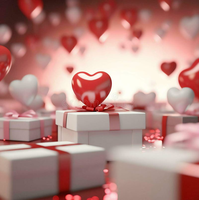 Gift Box and Heart Gift Box with Heart Gift Box with Hearts Stock ...