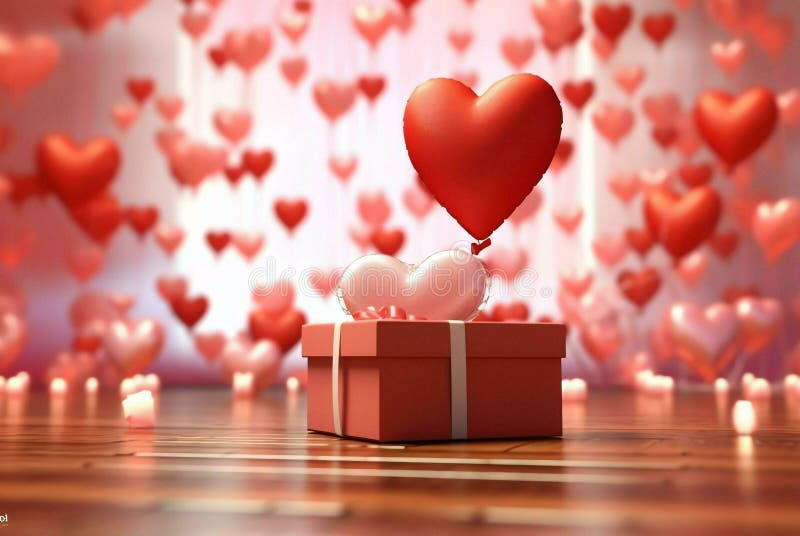 Gift Box with Heart Gift Box with Heart Shaped Balloons Stock ...