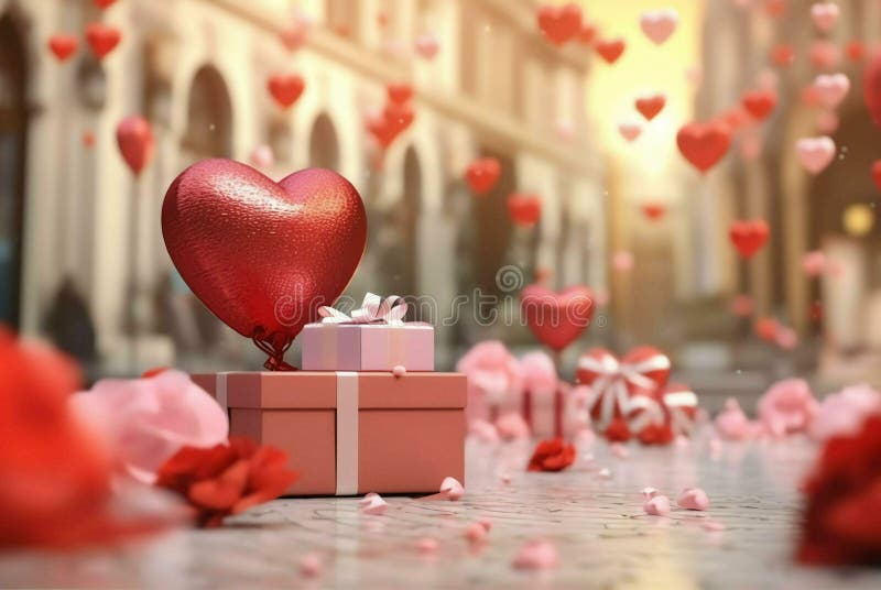 Gift Box with Heart Shaped Balloons Gift Box with Heart Gift Box with ...