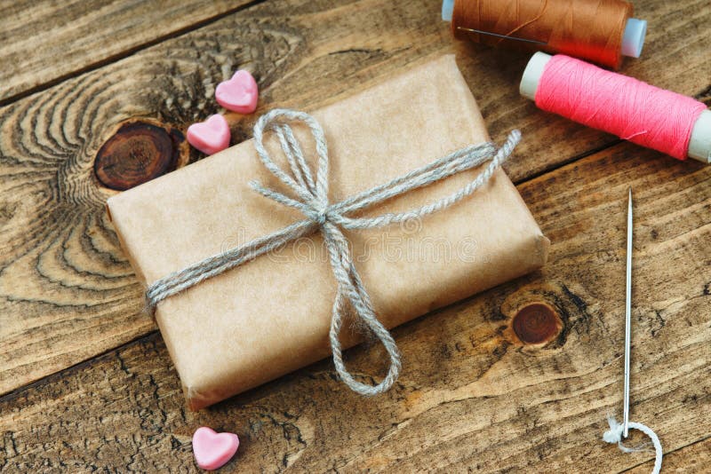 Gift Box Heart Shapes Needle Thread Stock Photos - Free & Royalty-Free ...