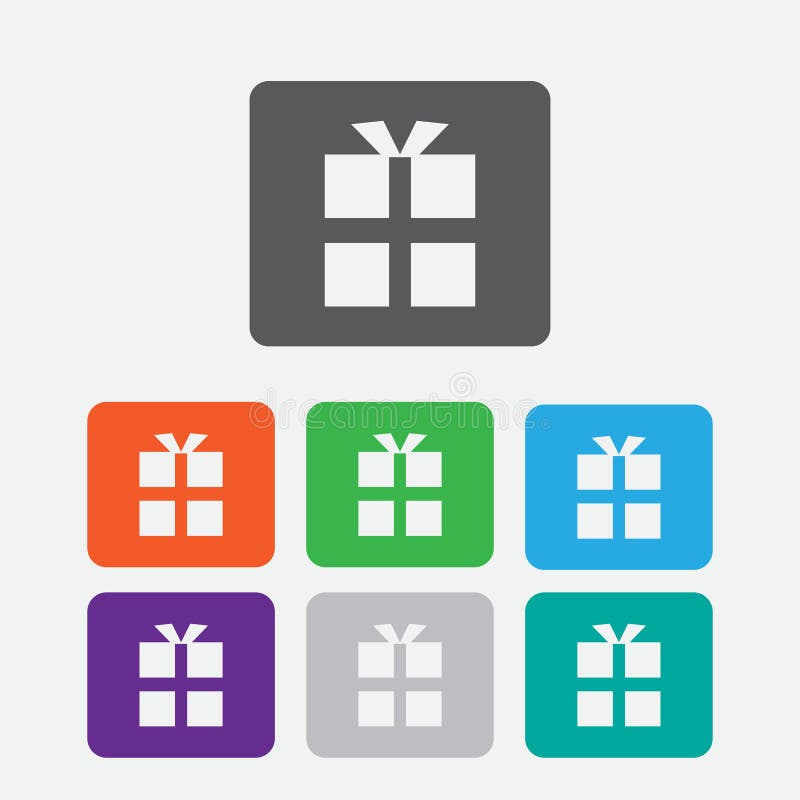 Gift Box Icon. Round Color Square Buttons. Stock Illustration ...