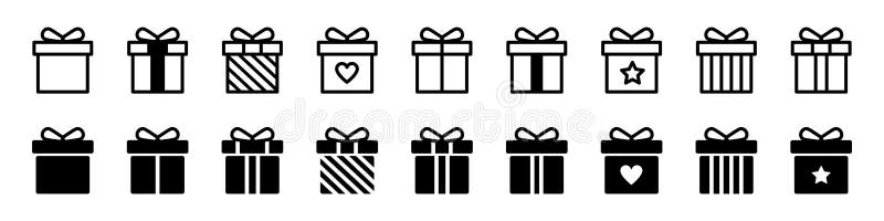 Gift Box Icon Set. Gift Box Signs Line and Silhouette Style. Vector ...