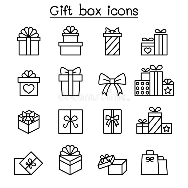 Gift Box Icon Set in Thin Line Style Stock Vector - Illustration of ...