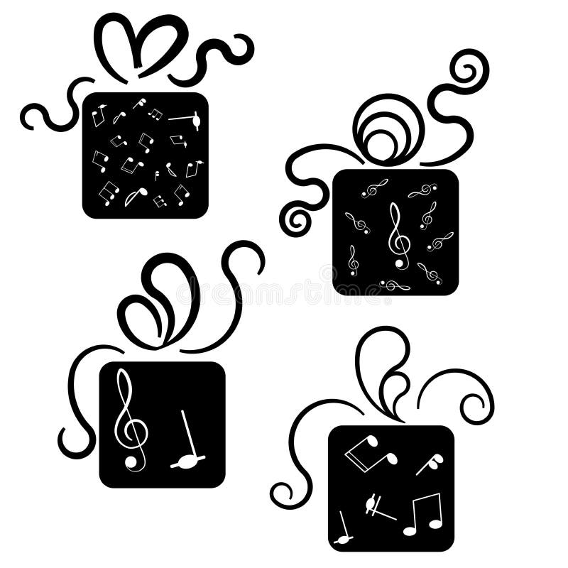 Gift Box Icons with Treble Glef and Notes Stock Vector - Illustration ...
