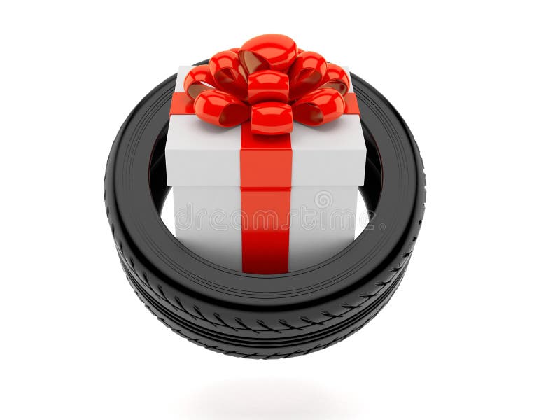 With Gift Tire Character Cartoon Style Stock Vector - Illustration of ...