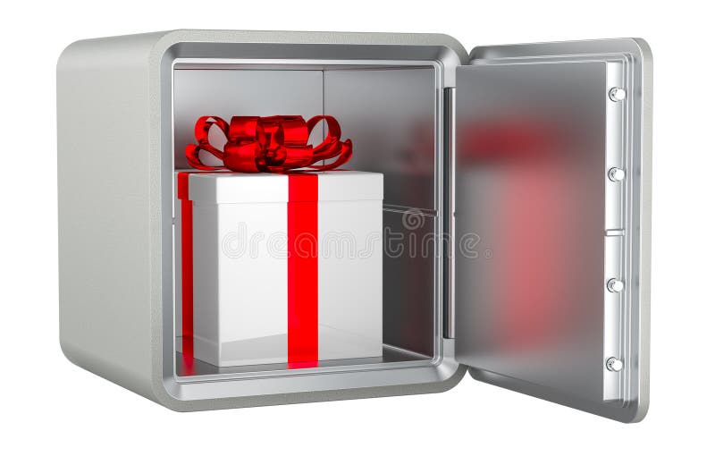 Gift Box Inside Safe Box with Combination Lock, 3D Rendering Stock ...