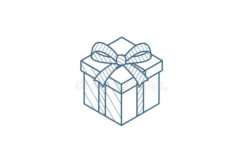 Gift Box Isometric Icon. 3d Line Art Technical Drawing. Editable Stroke ...