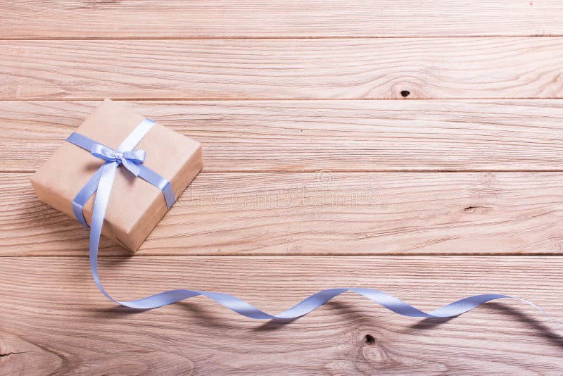 Gift Box of Kraft Paper with Ribbon Stock Photo - Image of cutout, gift ...