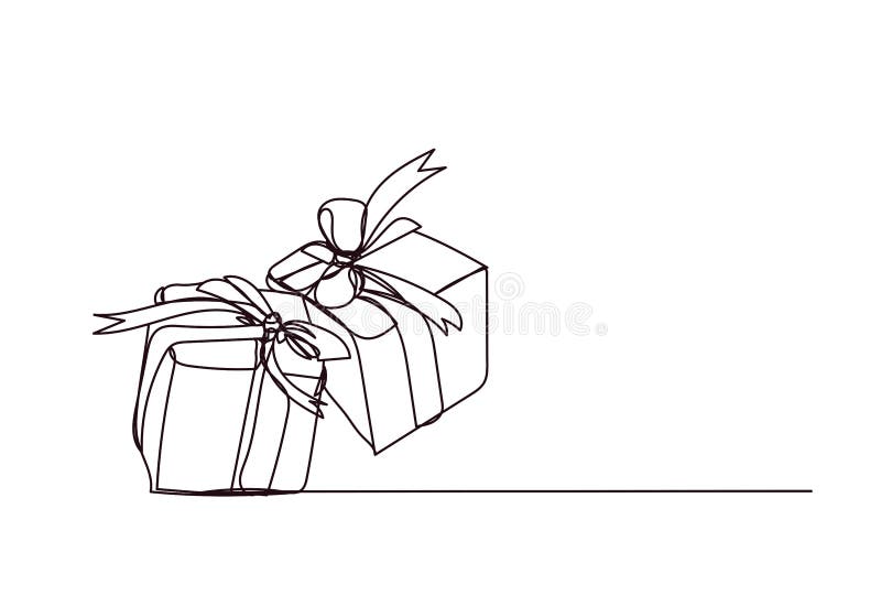 Gift Box , Line Drawing Style, Continuous One Line Vector Illustration ...