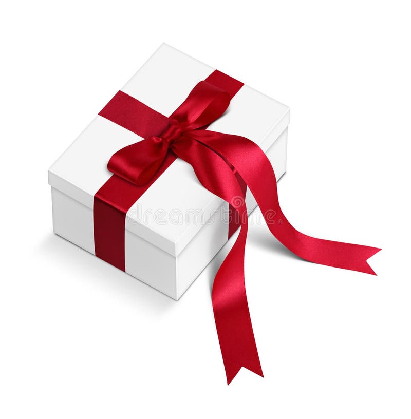 Gift Box with Long Red Ribbons and Bow Isolated on White, Clippi Stock ...