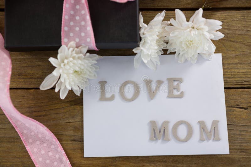 Gift Box with Love Mom Text on Wooden Plank Stock Photo - Image of ...
