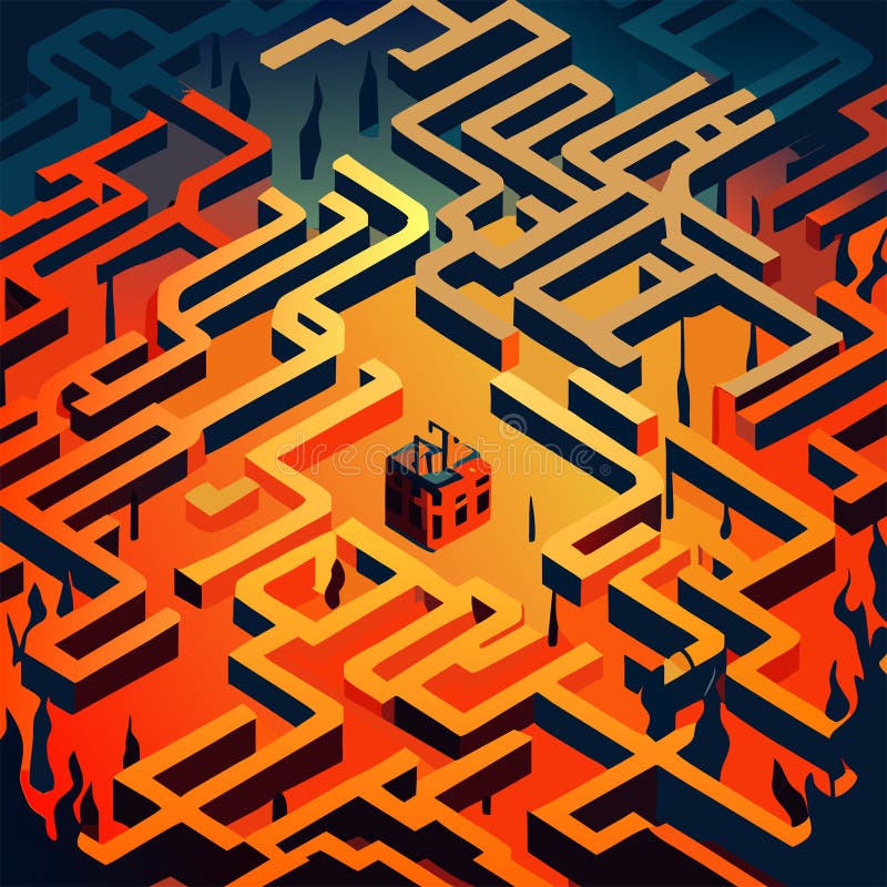 Gift Box in the Middle of a Maze. Vector Illustration Stock Vector ...