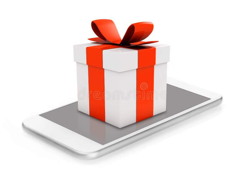 Gift box on mobile phone stock illustration. Illustration of tablet ...