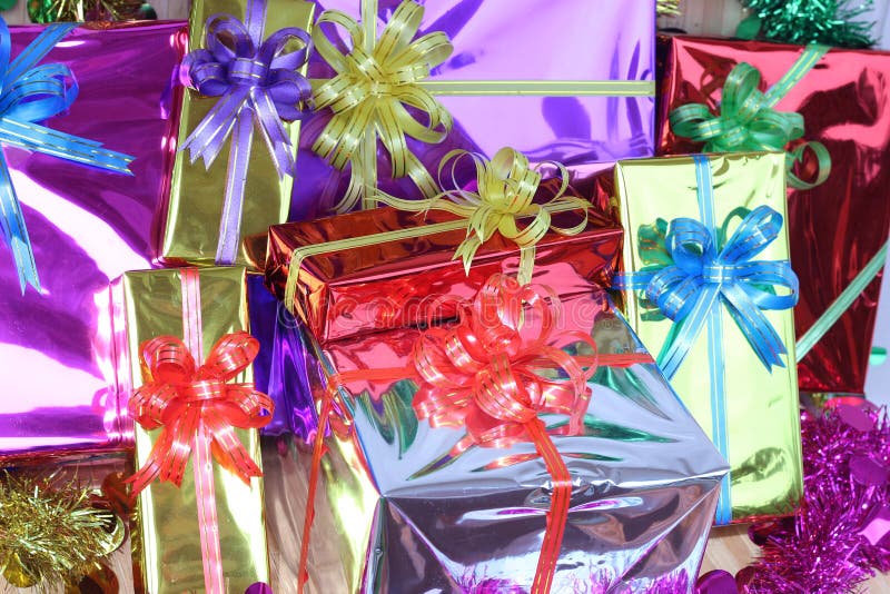 Gift Box of Multi-colored Ribbons Arranged Beautifully Stock Image ...