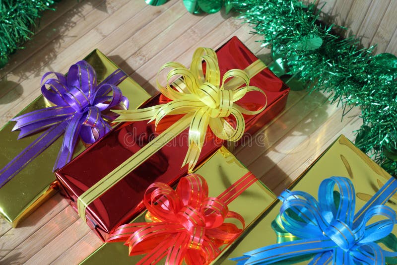 Gift Box of Multi-colored Ribbons Arranged Beautifully Stock Photo ...