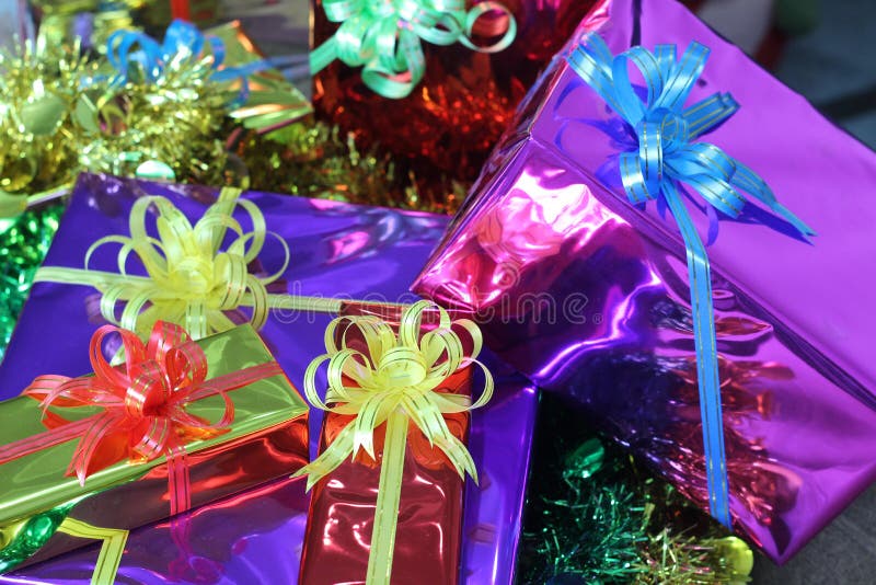 Gift Box of Multi-colored Ribbons Arranged Beautifully Stock Photo ...