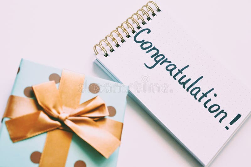 Gift Box Next To Handwritten Congratulation Card Stock Illustration ...