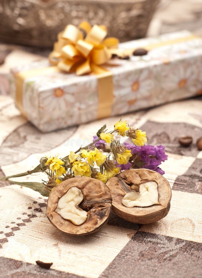 Gift box with nut stock image. Image of present, christmas - 12203115