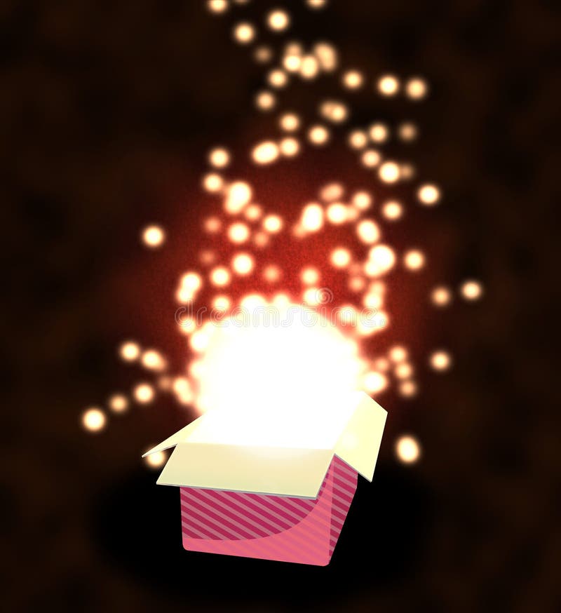 Gift box open with lights. stock image. Image of present - 12049685