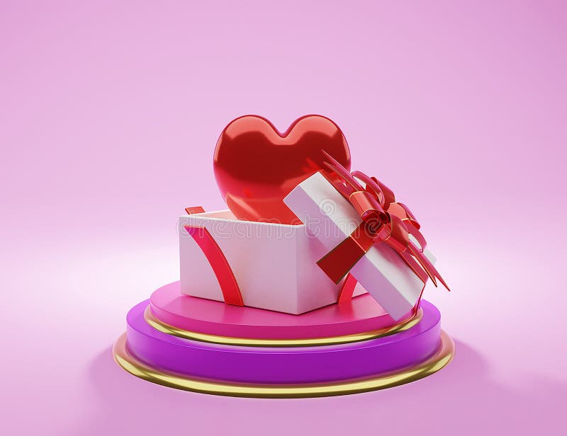 Gift Box Open with Red Balloon Heart, 3d Illustration Stock ...