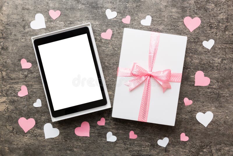 Gift Box of Open Tablet for the Holidays with a Bow Top View Stock ...
