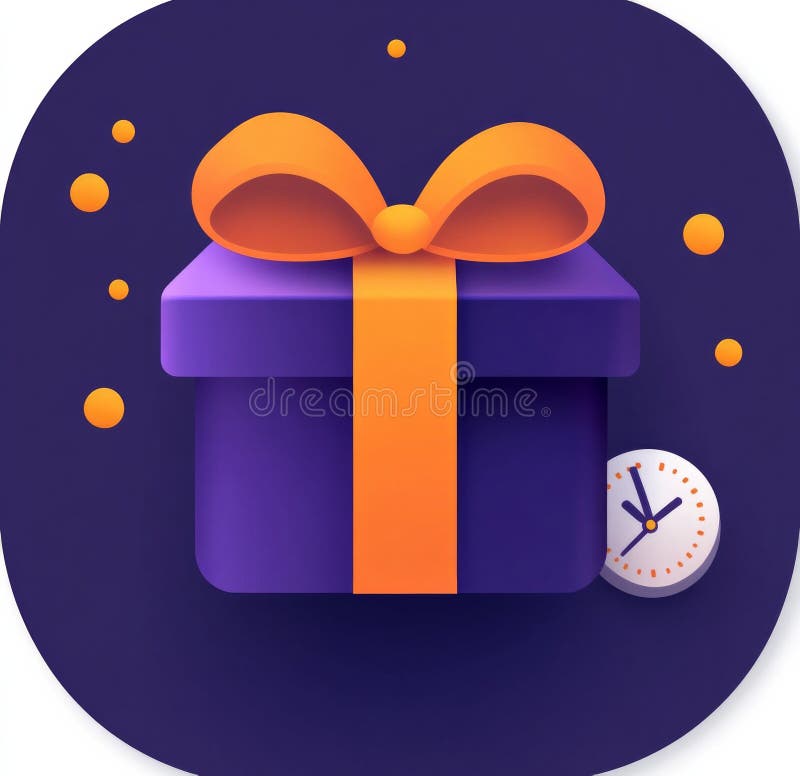 Gift Box with Orange Ribbon and Clock on Dark Background Symbolizing ...