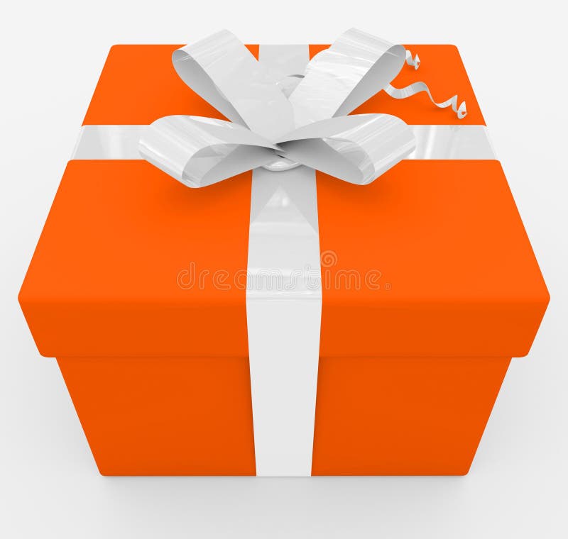 Gift Box - Orange Box, White Ribbon - Isolated on White Stock ...