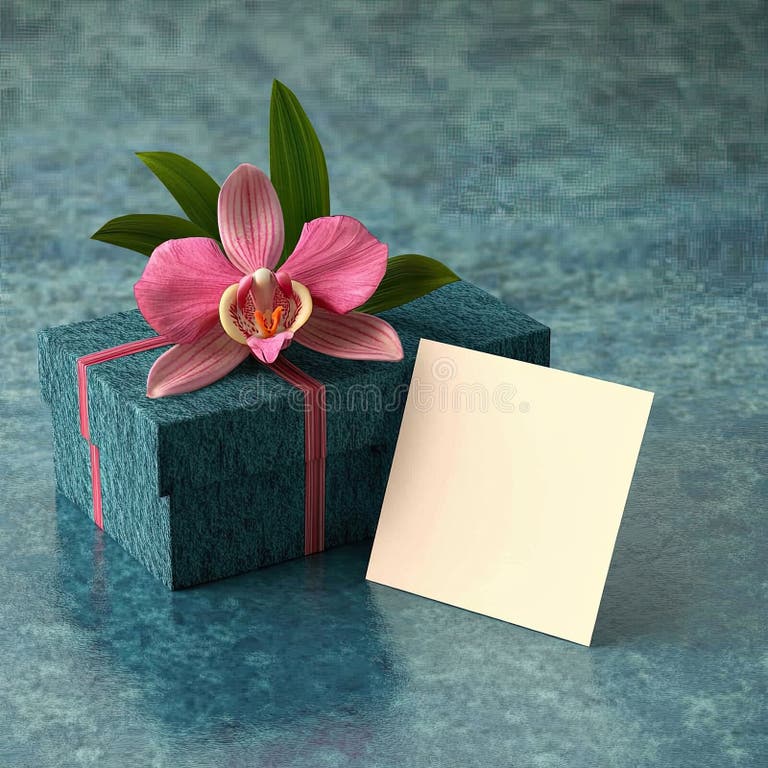 Gift Box with Orchid and Blank Card Stock Photo - Image of appreciation ...