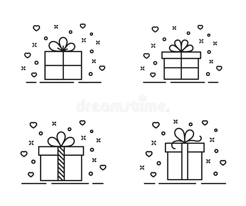 Gift Box Outline Flat Illustrations. Gift Box Line Illustrations Stock ...