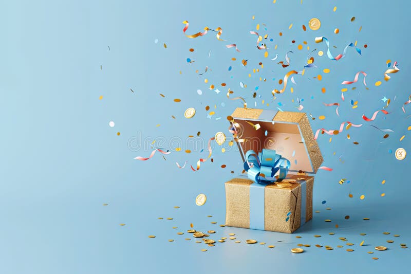 A Gift Box Overflowing with Confetti Falling Out of it in Celebration ...