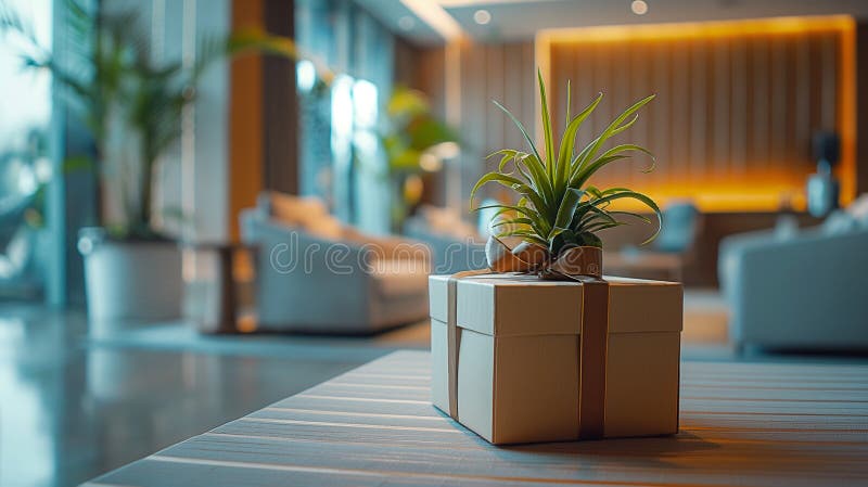 Gift Box Packed and Decorated with a Bow on the Table. Welcome Gift Box ...