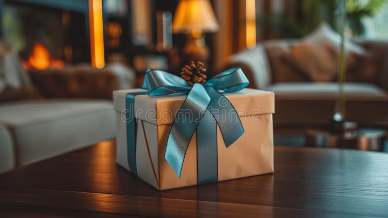 Gift Box Packed and Decorated with a Bow on the Table. Welcome Gift Box ...