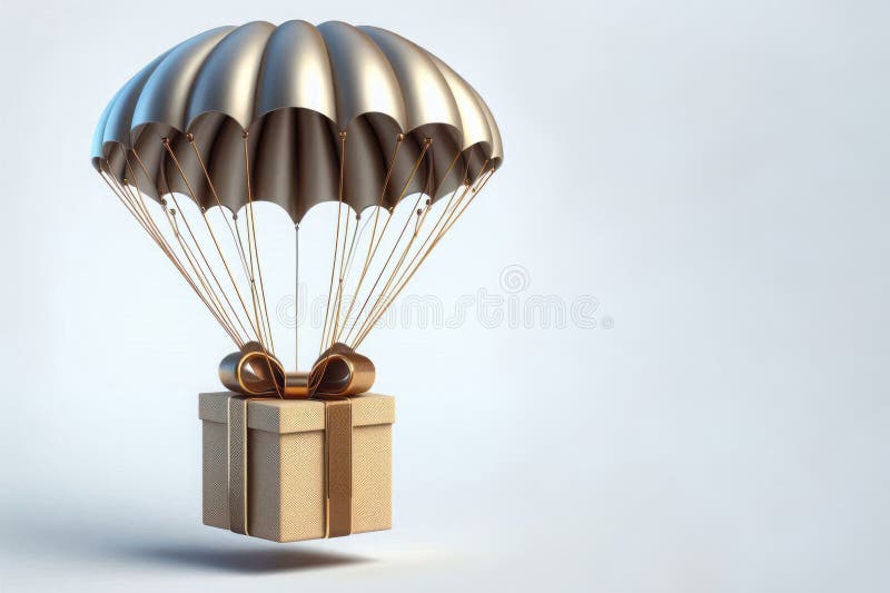 Gift Box with a Parachute. Space for Text. Stock Photo - Image of ...
