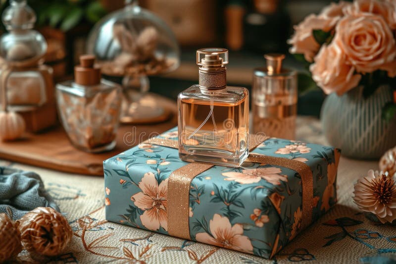 Gift Box and Perfume Bottle in Peach Tones: a Delicate Gift Stock Photo ...