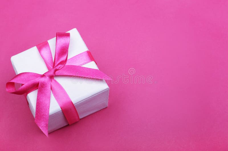 Gift Box with Pink Ribbon Bow Stock Image - Image of presents, present ...