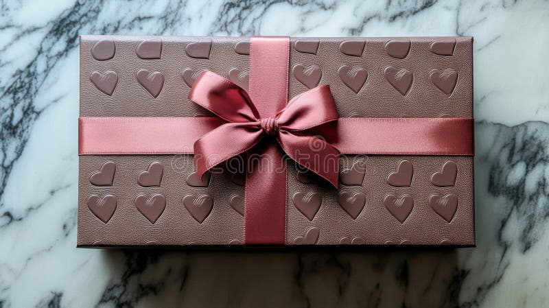 Gift Box with Pink Ribbon and Embossed Hearts Stock Illustration ...