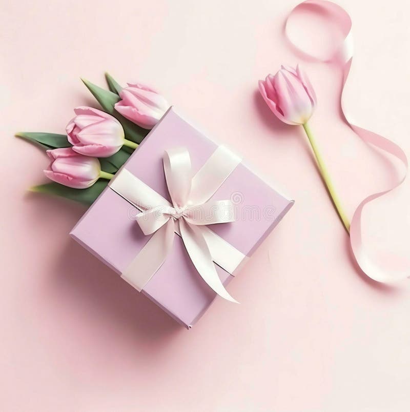 Gift Box with Pink Ribbon and Flower Gift Box with Pink Ribbon Pink ...