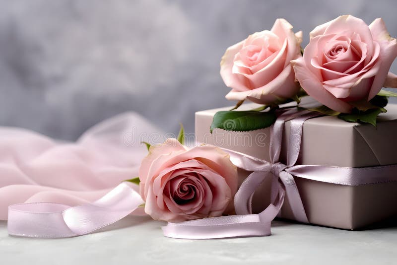 Gift Box with Pink Rose Flowers Stock Photo - Image of centrepiece ...