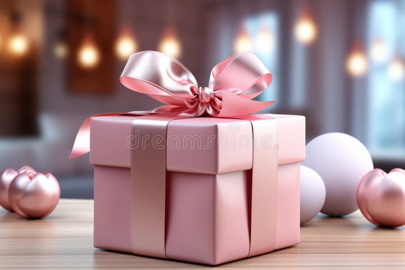 Gift Box on Pink Table Birthday, Mothers Day Stock Illustration ...